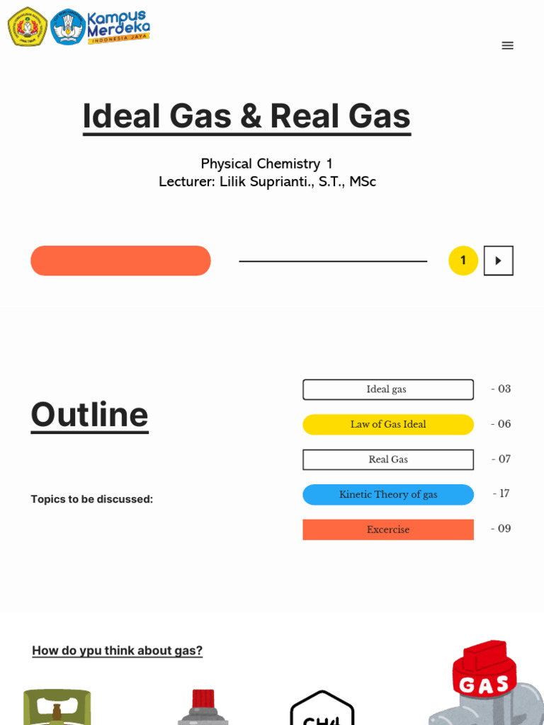 Lecture Note of Physical Chemistry 1 - Ideal and Real Gas | PDF | Gases ...