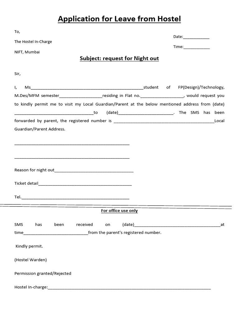 Application For Leave From Hostel | PDF