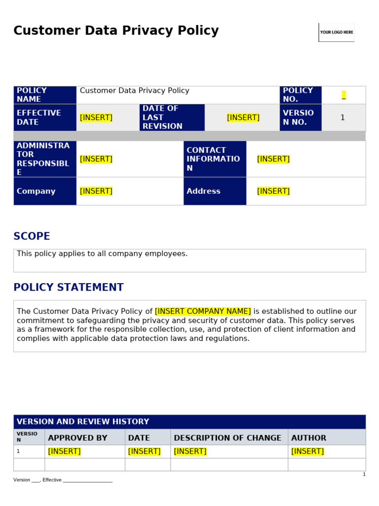 Customer Data Privacy Policy | PDF | Computer Security | Security