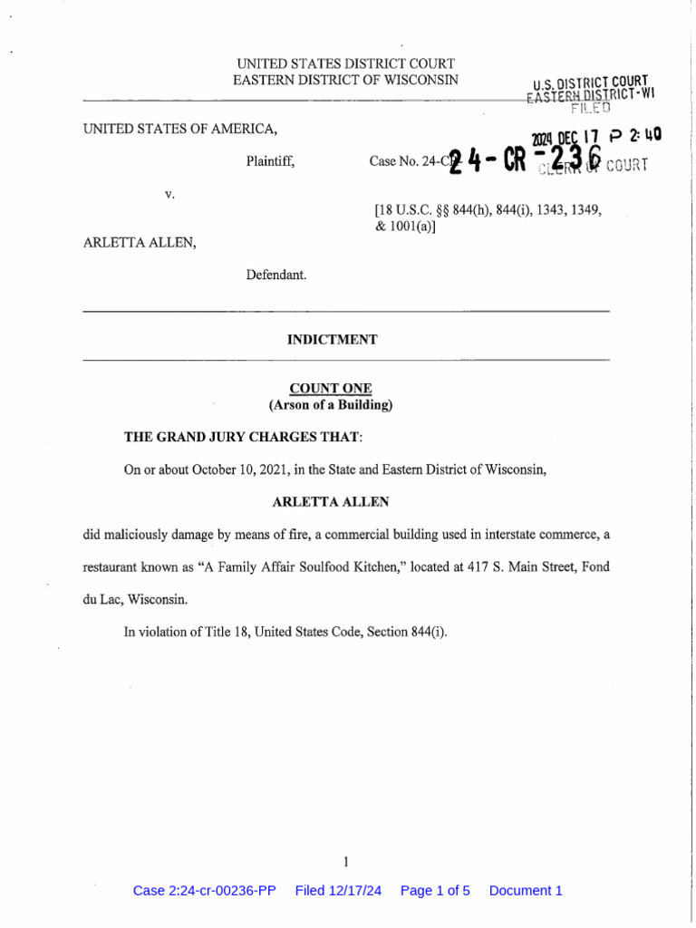 Arletta Allen Indictment Details | PDF