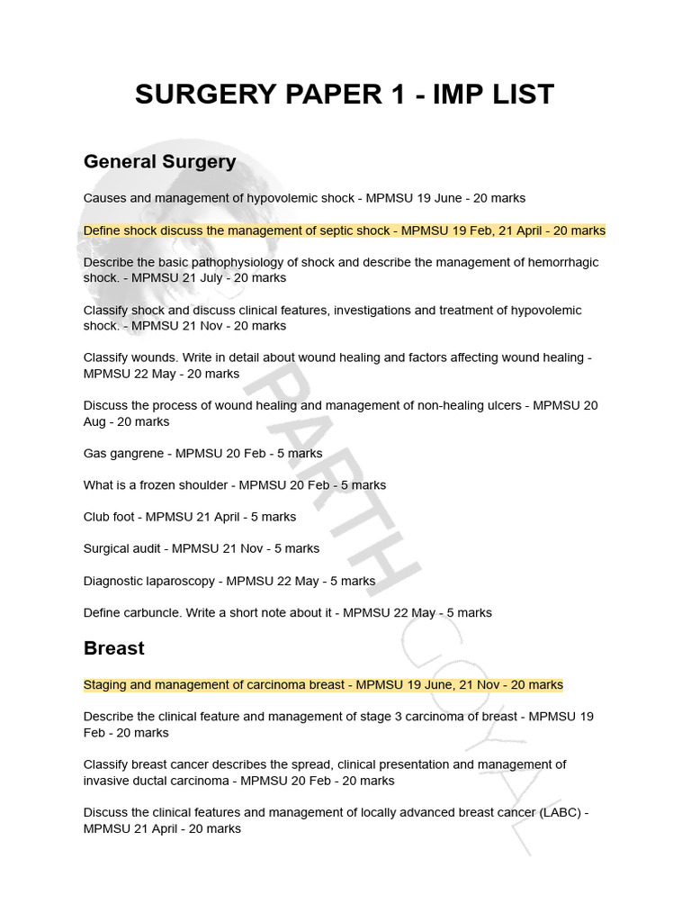 Comprehensive Surgery Exam Topics List | PDF | Clinical Medicine ...