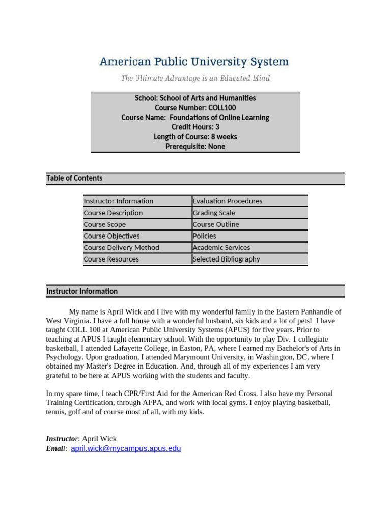 APUS syllabus | PDF | Learning | Information Literacy