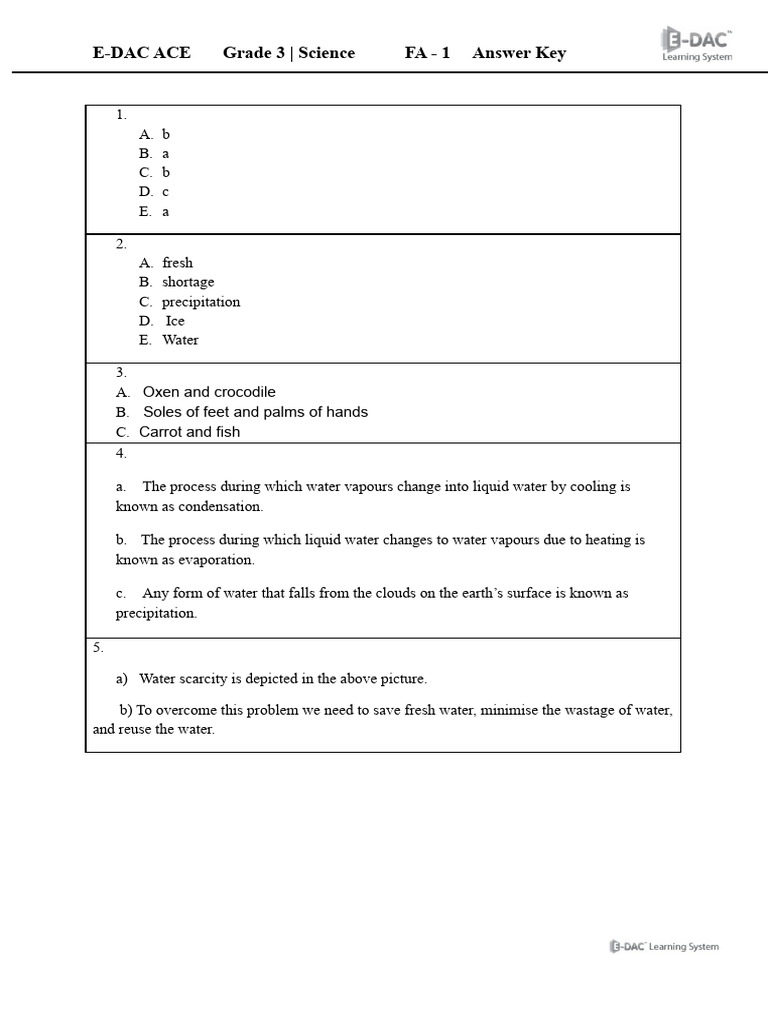 FA1 Scie G3 Answer Key | PDF