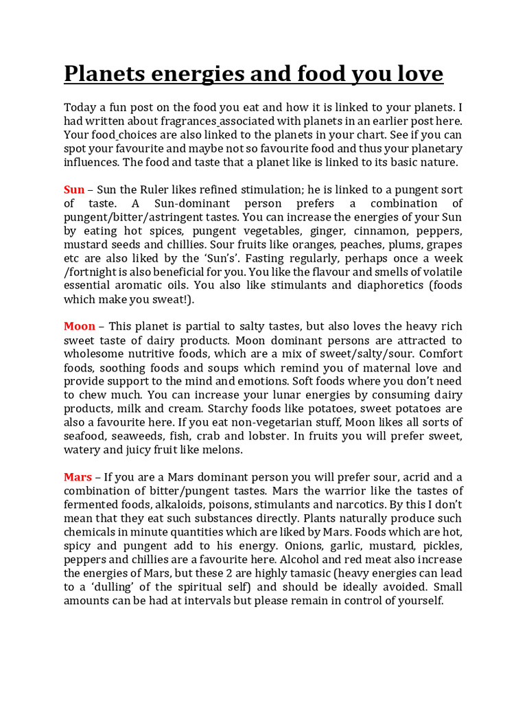 Planets and Food | PDF | Foods | Taste