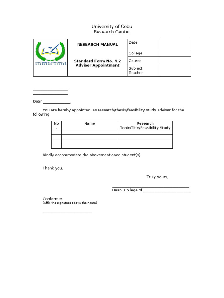 Research Adviser Appointment Form | PDF