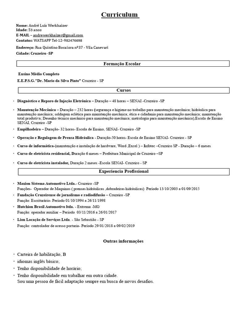 Curriculo Andre Cruzeiro 2023 ATUALIZADO | PDF