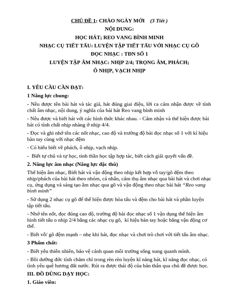 KHBD ÂM NHẠC 5 TUẦN 1+2 | PDF