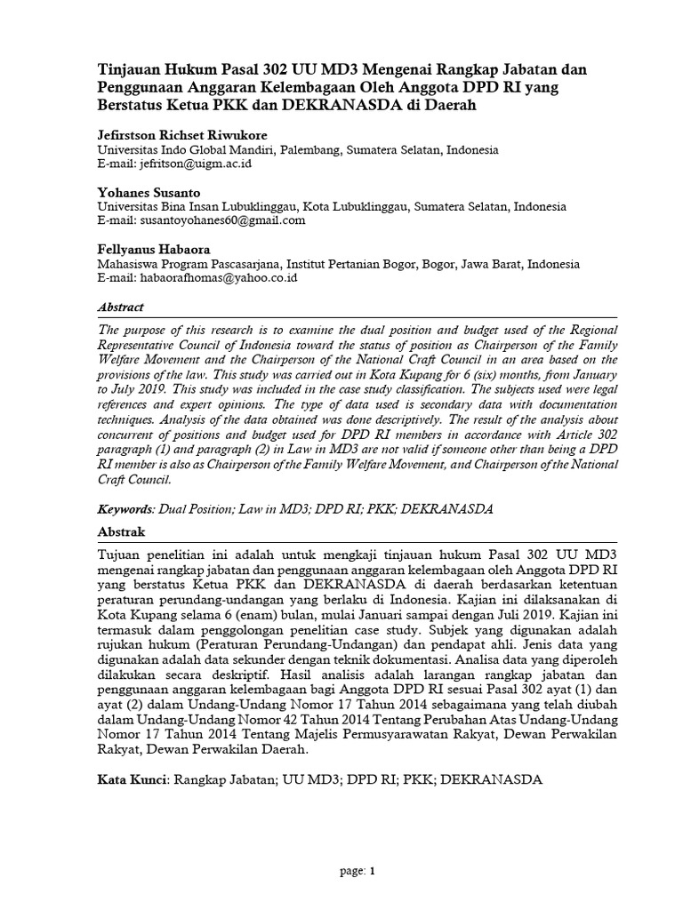 Tinjauan Hukum Rangkap Jabatan DPD RI | PDF
