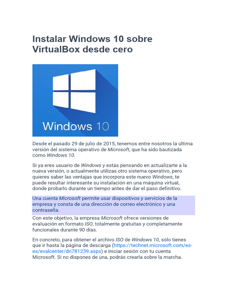 Instalar Windows 10 en VirtualBox | PDF | Windows 10 | Microsoft Windows