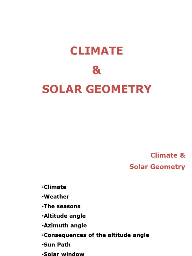 Lecture 01 - Solar Geometry | PDF | Earth | Sun