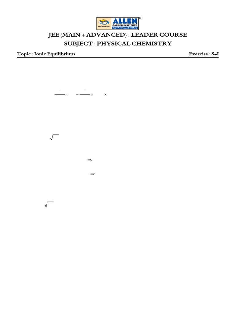 Leader - 03 - Ionic Equilibrium - Solution | PDF | Ph | Acid Dissociation Constant