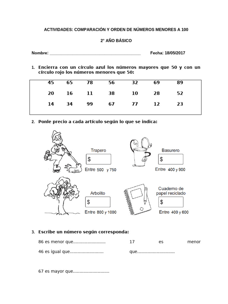Comparación y Orden de Números | PDF