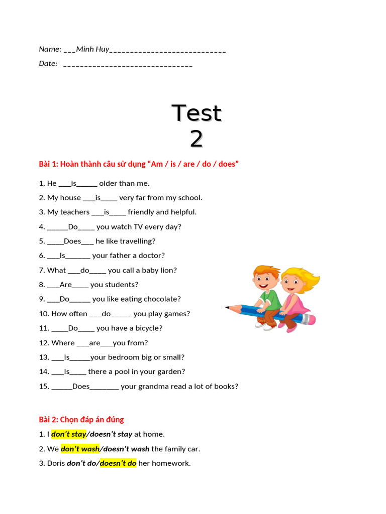 tiếng anh test 2 | PDF
