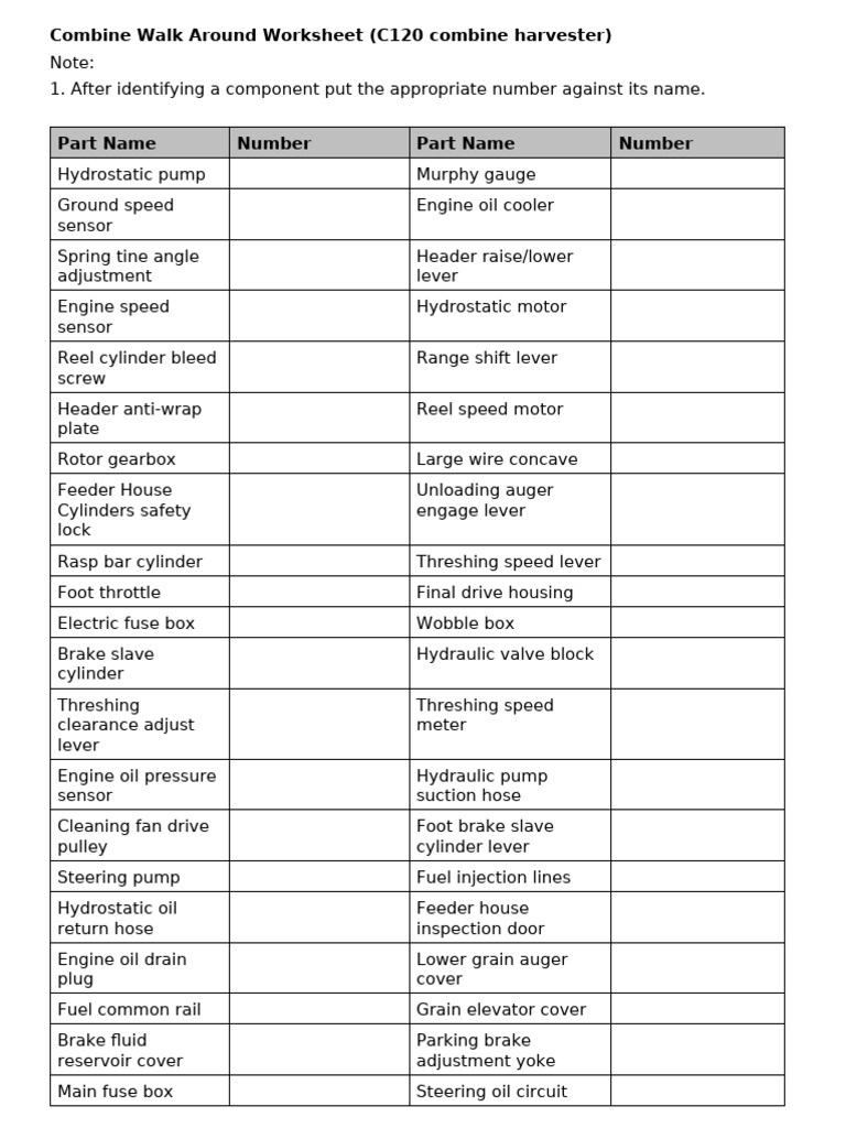 C120 Combine Harvester Parts Guide | PDF