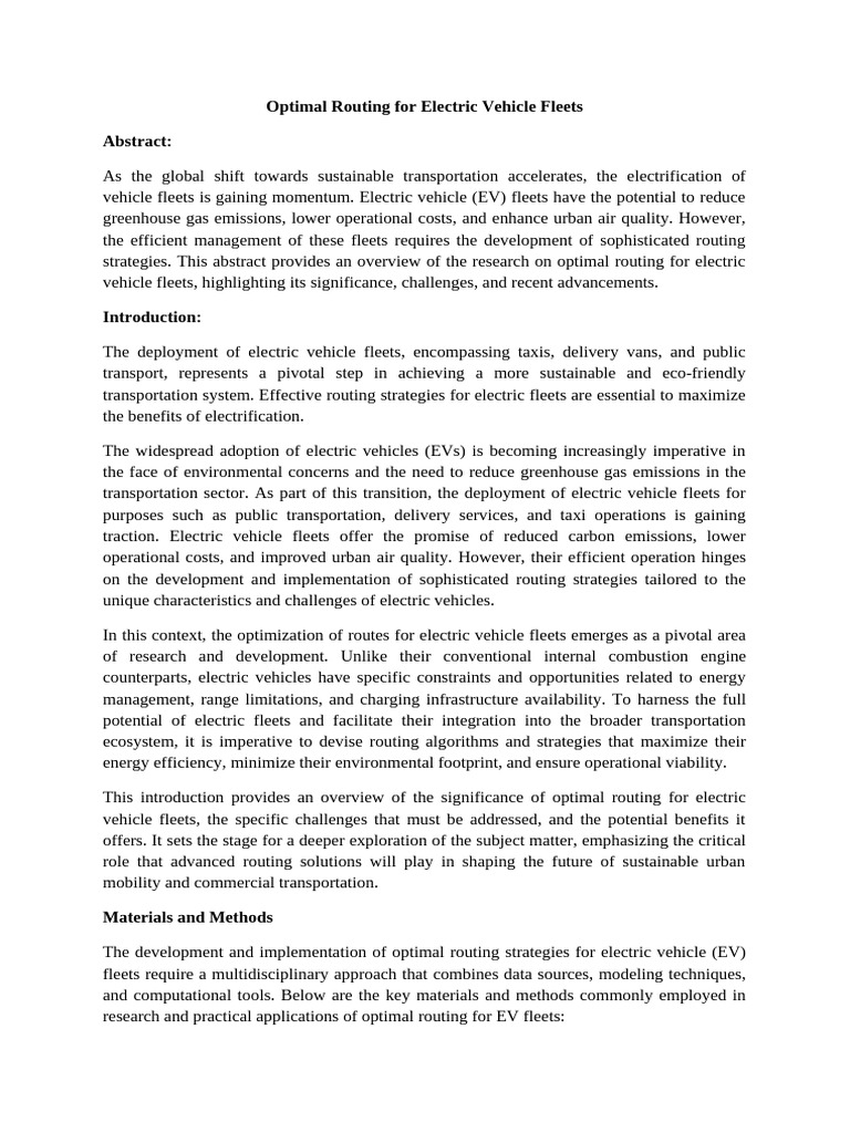 Optimal Routing For Electric Vehicle Fleets | PDF | Electric Vehicle ...