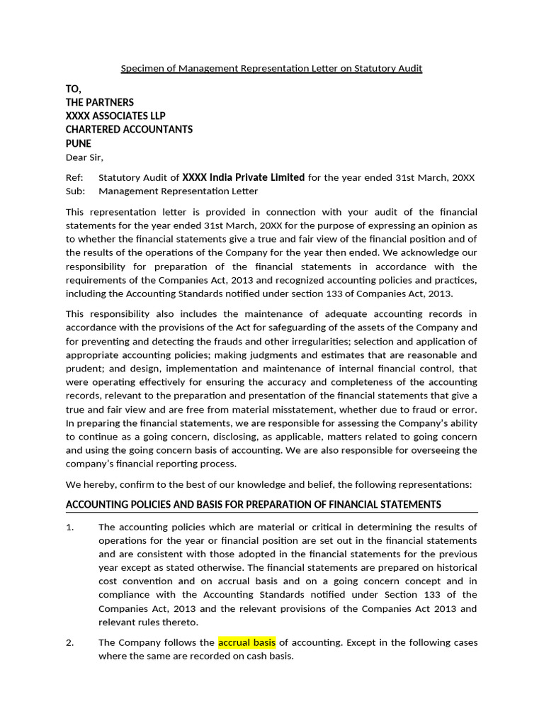 Representation Letter Stat Audit | PDF | Inventory | Financial Statement