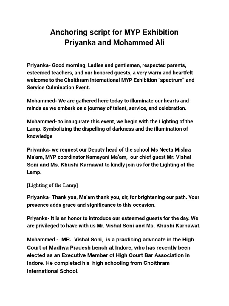 Anchoring Script For MYP Exhibition | PDF