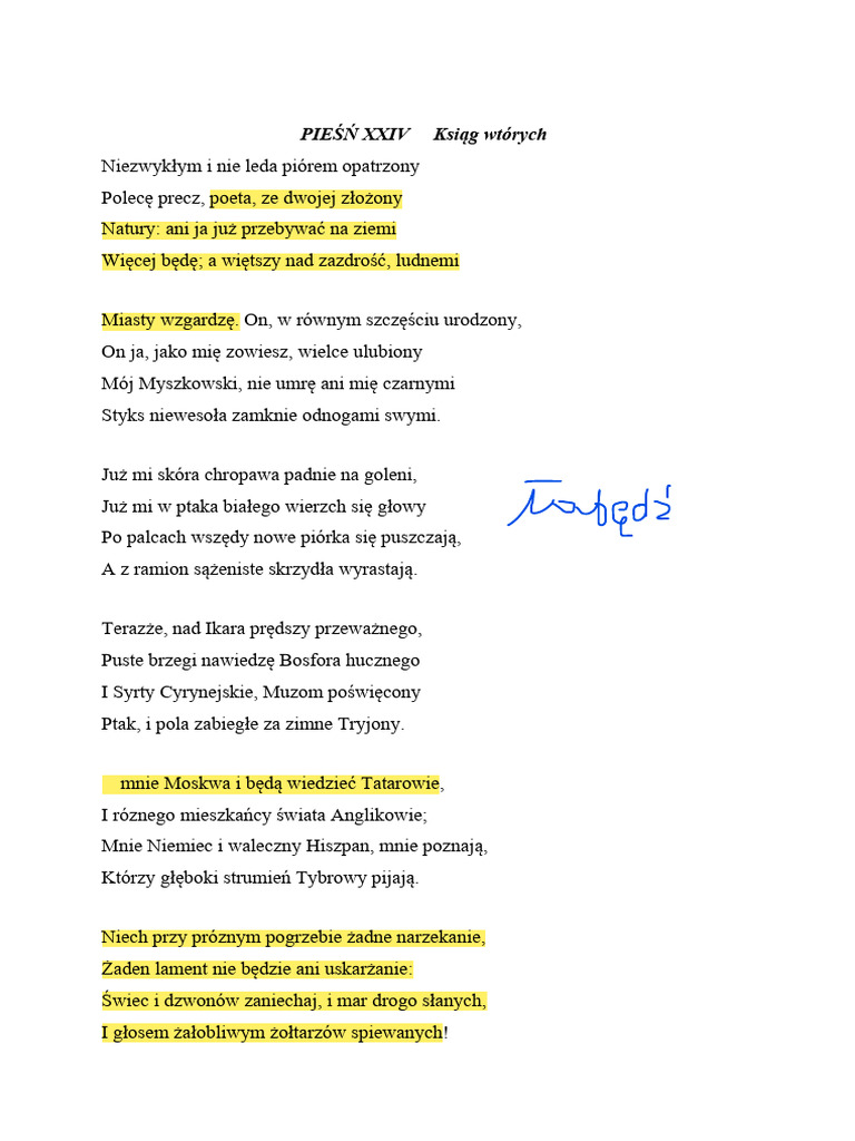 Jan Kochanowski, Pieśń XXIV, księgi wtóre | PDF