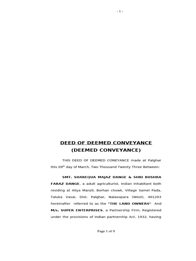 Deed of Demed Conveyance PRIME | PDF | Conveyancing | Apartment