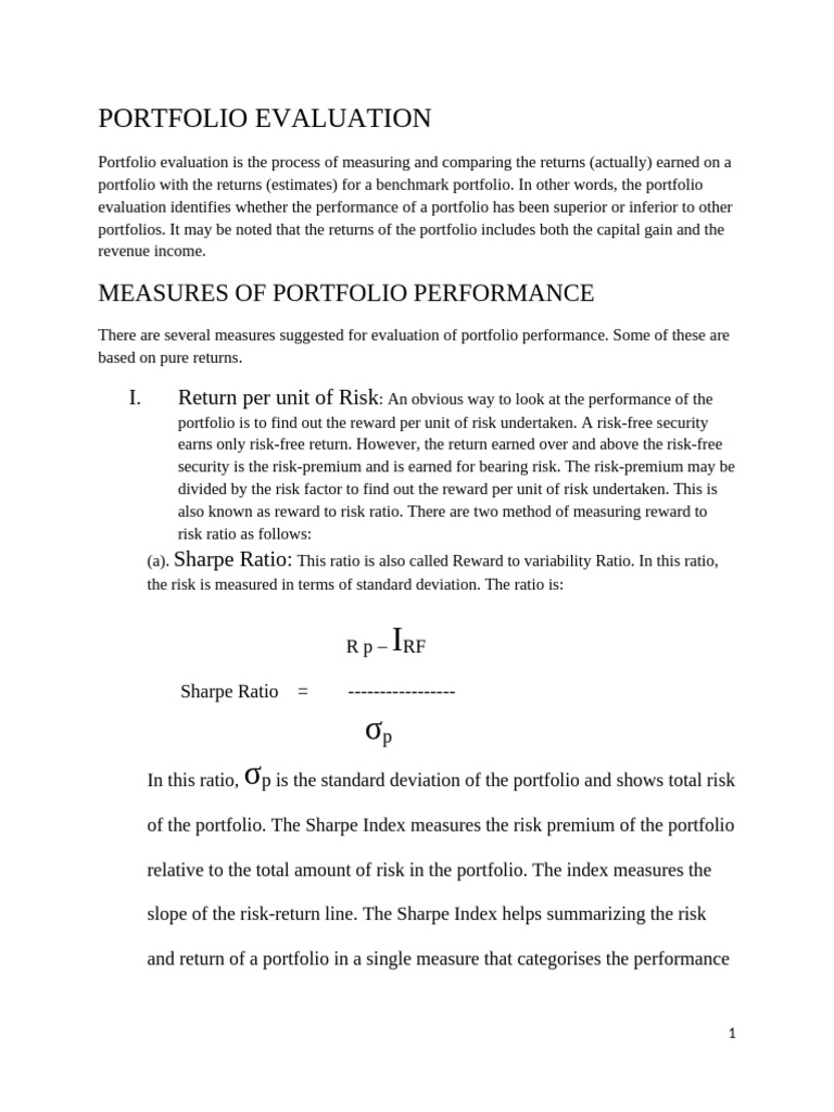 Portfolio Evaluation | PDF | Sharpe Ratio | Capital Asset Pricing Model