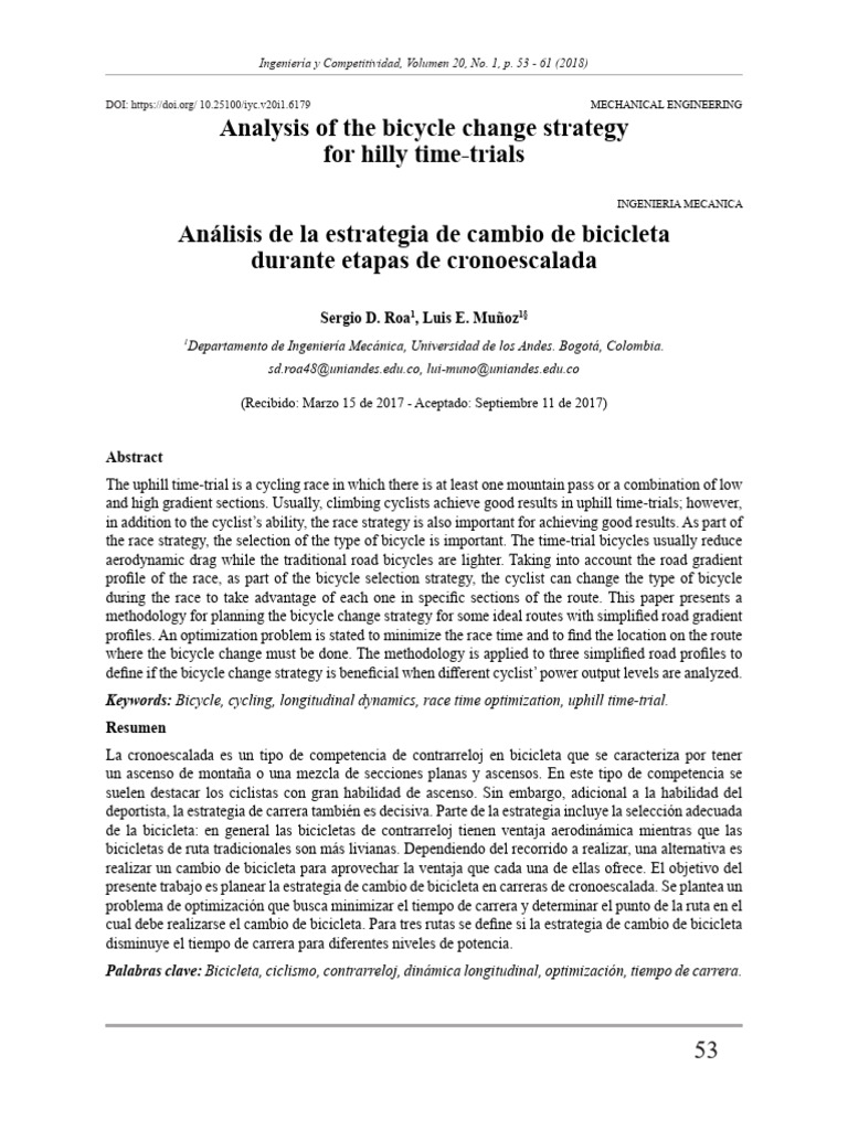 Bicycle Change Strategy in Hilly Time-Trials | PDF | Road Bicycle ...