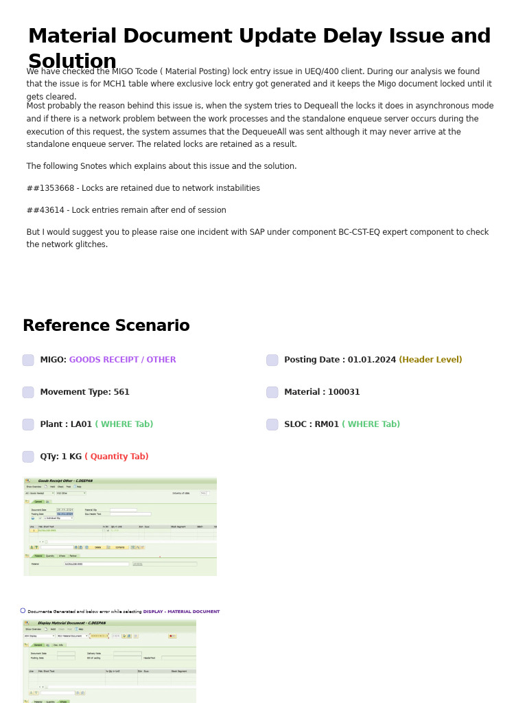 Material Document Update Delay Issue and Solution | PDF