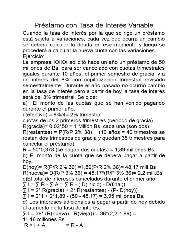 Préstamo Con Interés Variable y Cálculo de Intereses Acumulados | PDF