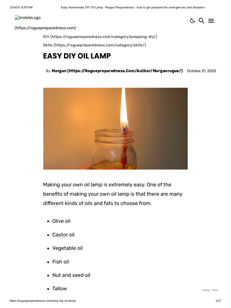 Easy Homemade DIY Oil Lamp - Rogue Preparedness - How To Get Prepared ...