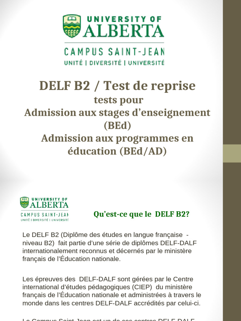 Presentation Delf b2 Et Test de Reprise Pour Site Sept 2015 | PDF | la ...