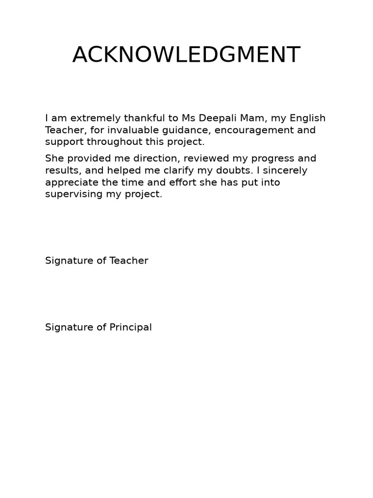 Student's Project Acknowledgment | PDF