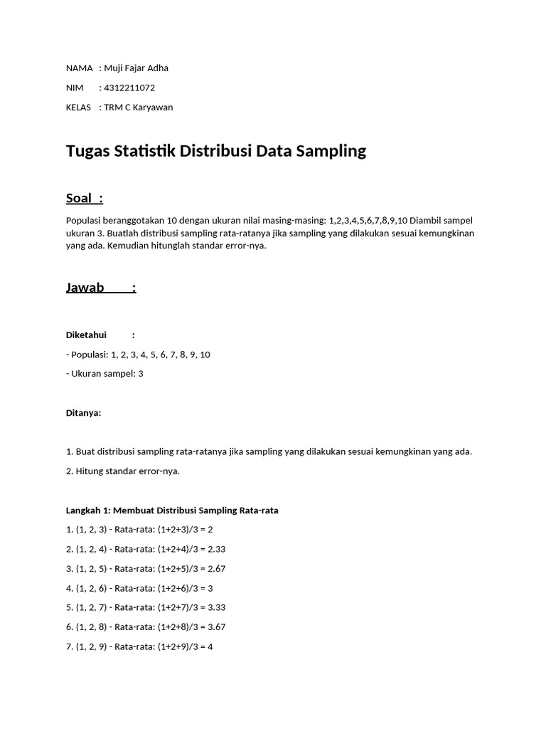 Data Sampling Distribution Task Pdf Descriptive Statistics