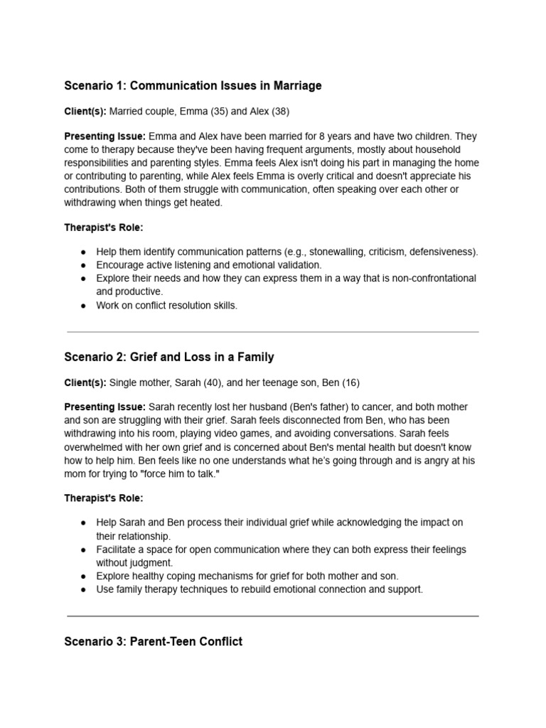 Case Study For Intro To MFT Role Play | PDF | Psychotherapy | Cognitive Behavioral Therapy