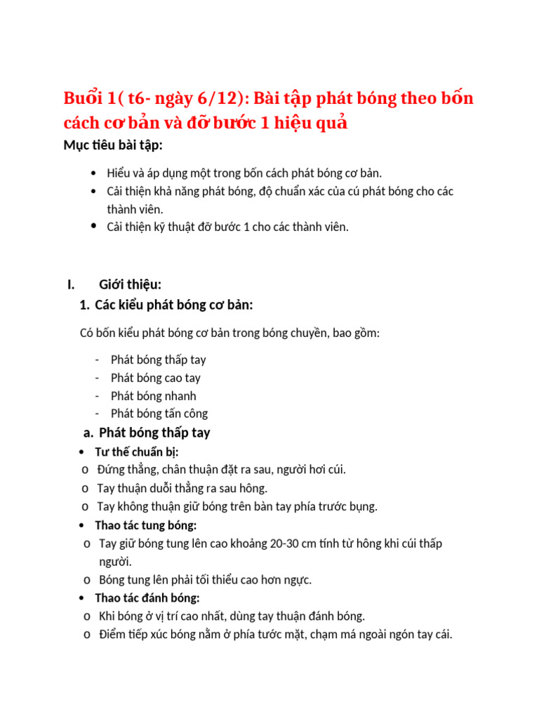 Bài tập phát và đỡ bóng | PDF