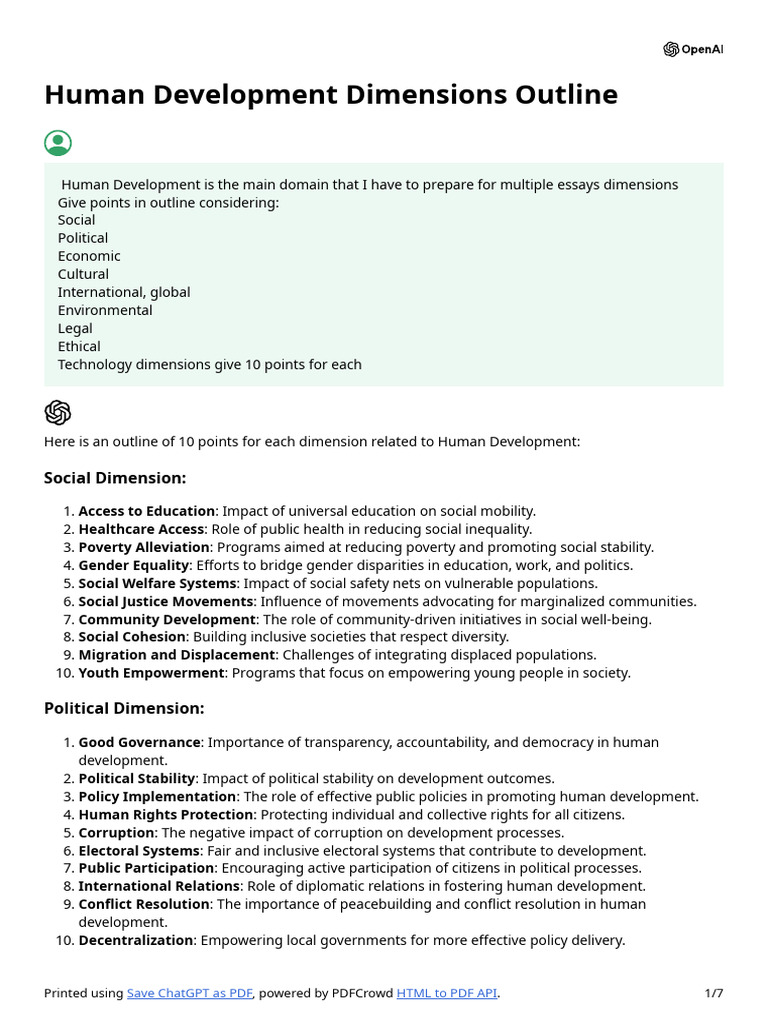 Human Development Dimensions Outline | PDF | Sustainability ...