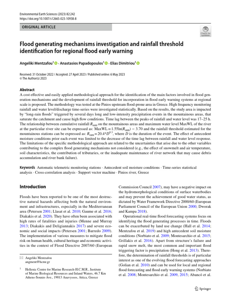 Flood Generating Mechanisms Investigation and Rainfall Threshold ...