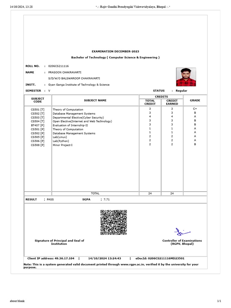 Rajiv Gandhi Proudyogiki Vishwavidyalaya, Bhopal . | PDF | Computing | Computer Science