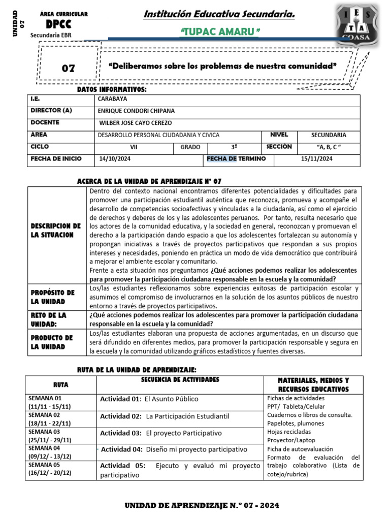 3º DPCC - Und.7 2024 | PDF | Aprendizaje | Maestros