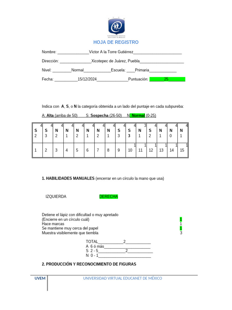 Evaluación QNST de Habilidades Motoras | PDF | Mano