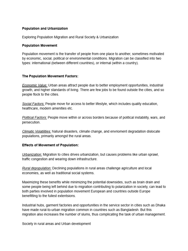 Population and Urbanization | PDF | Urbanization | Human Migration