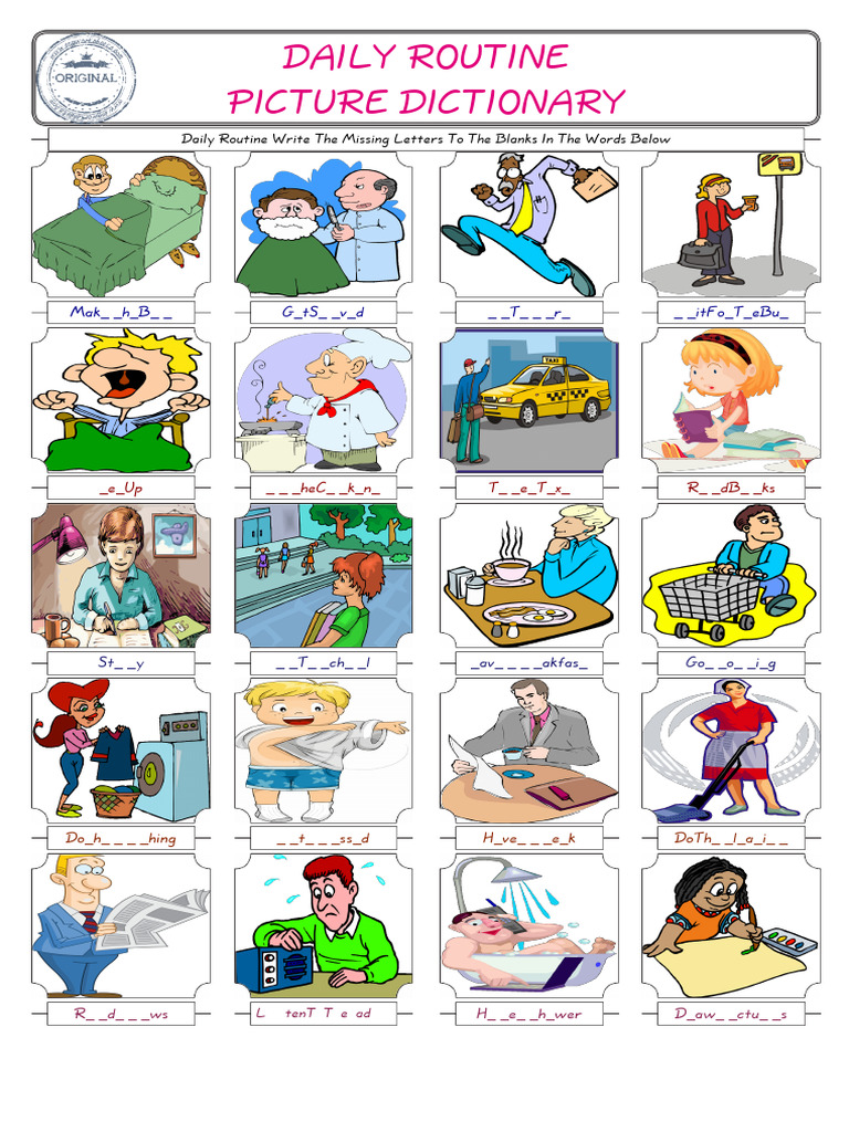 Daily Routine Write The Missing Letters To The Blanks in The Words ...