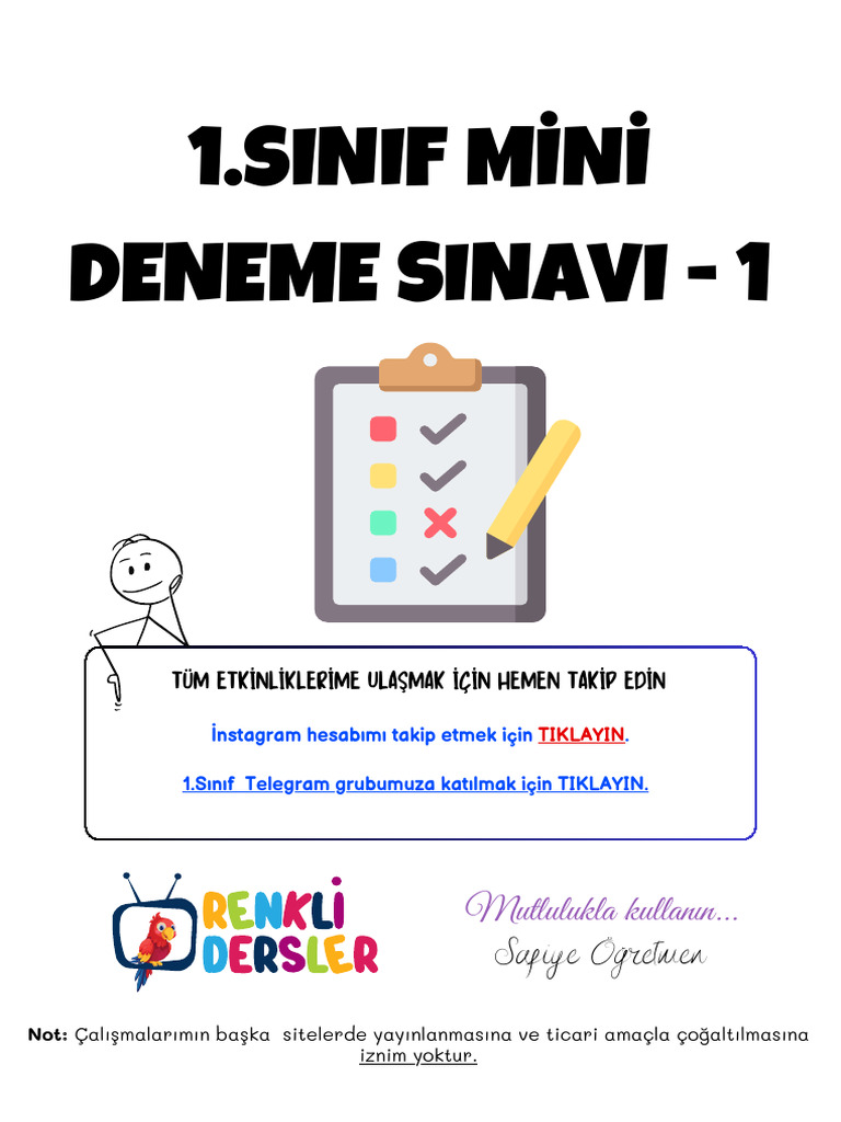 1 Sinif Mini Deneme Sinavi 1 | PDF