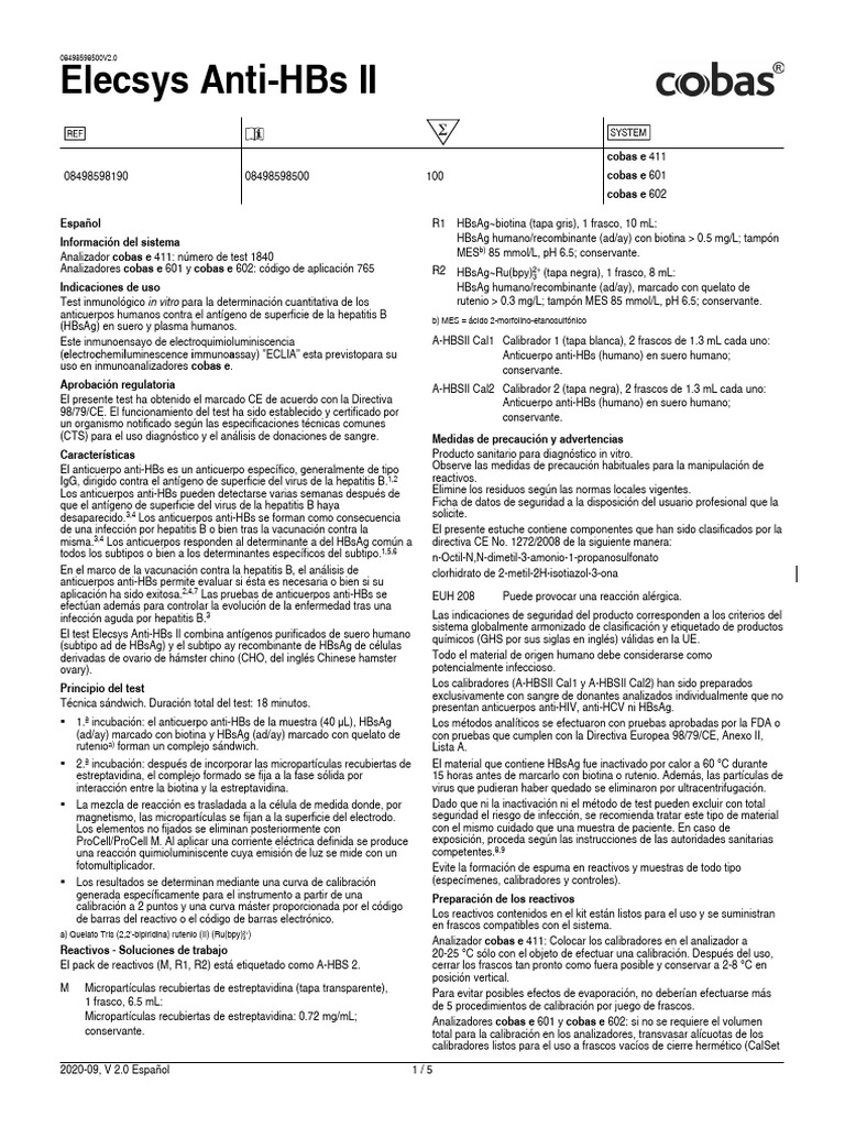 Test Elecsys Anti-HBs II | PDF | Hepatitis | Hepatitis B
