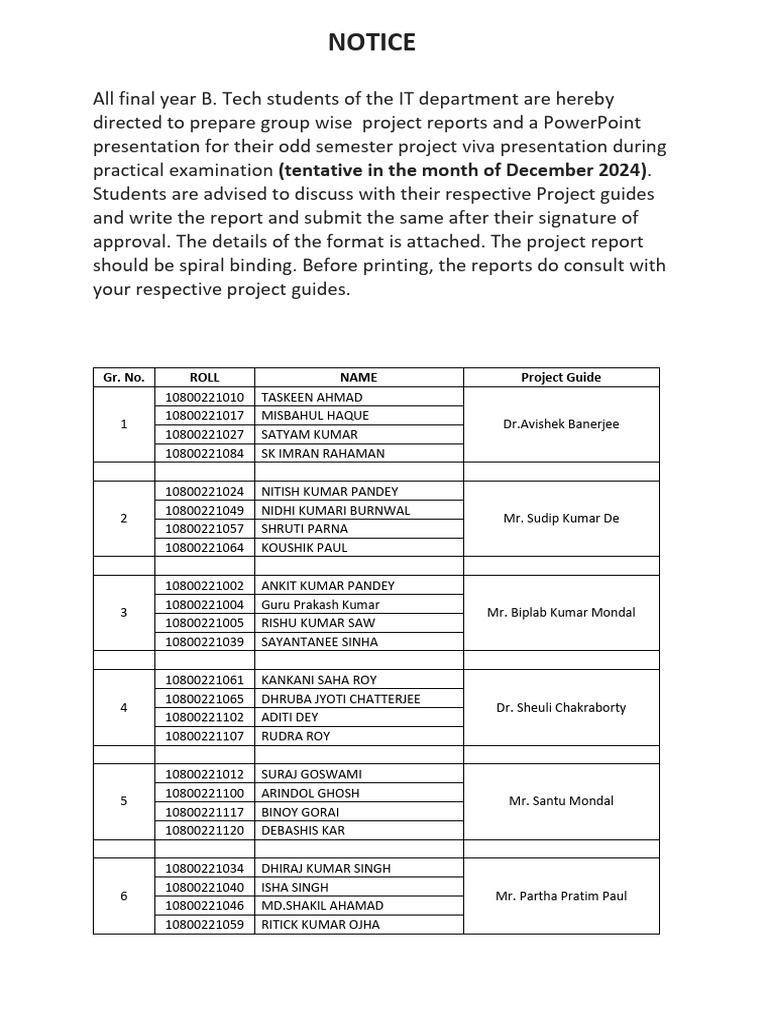 Notice Regarding Minor Project Viva | PDF