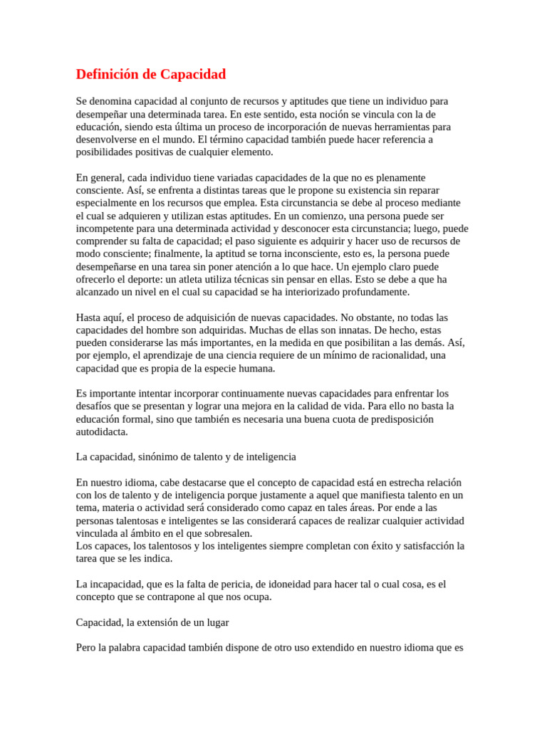 Definición de Capacidad | PDF | Aprendizaje | Cognición