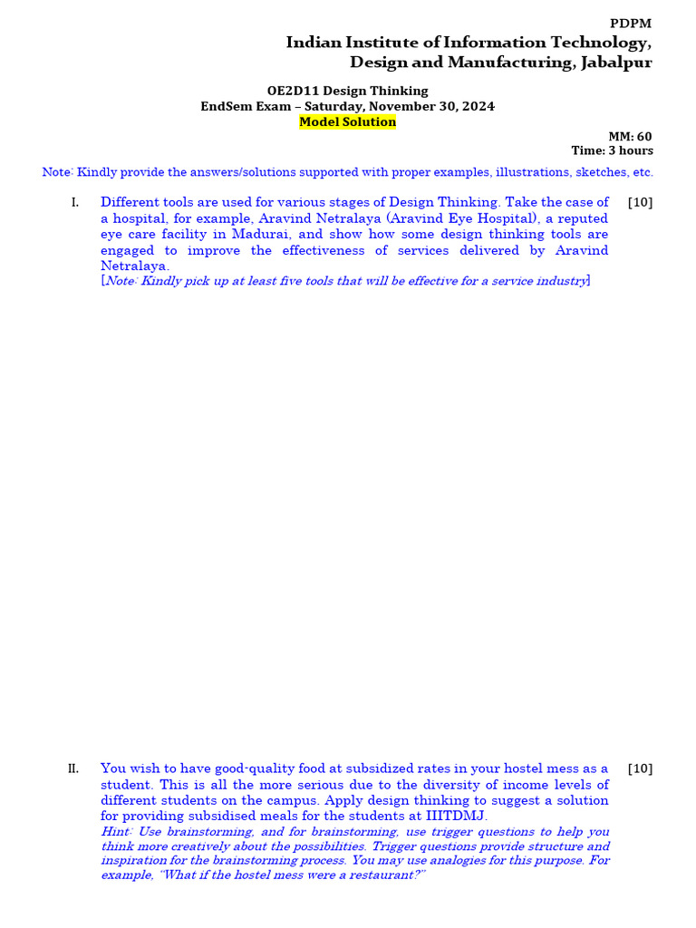 Sol OE2D11 EndSem 20241128 | PDF | Storytelling | Design Thinking