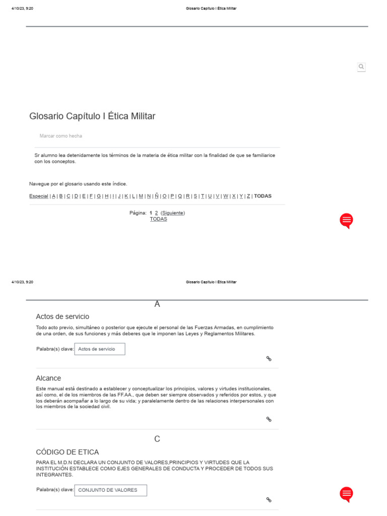 Glosario Capítulo I Ética Militar | PDF | Disciplinas | Moralidad