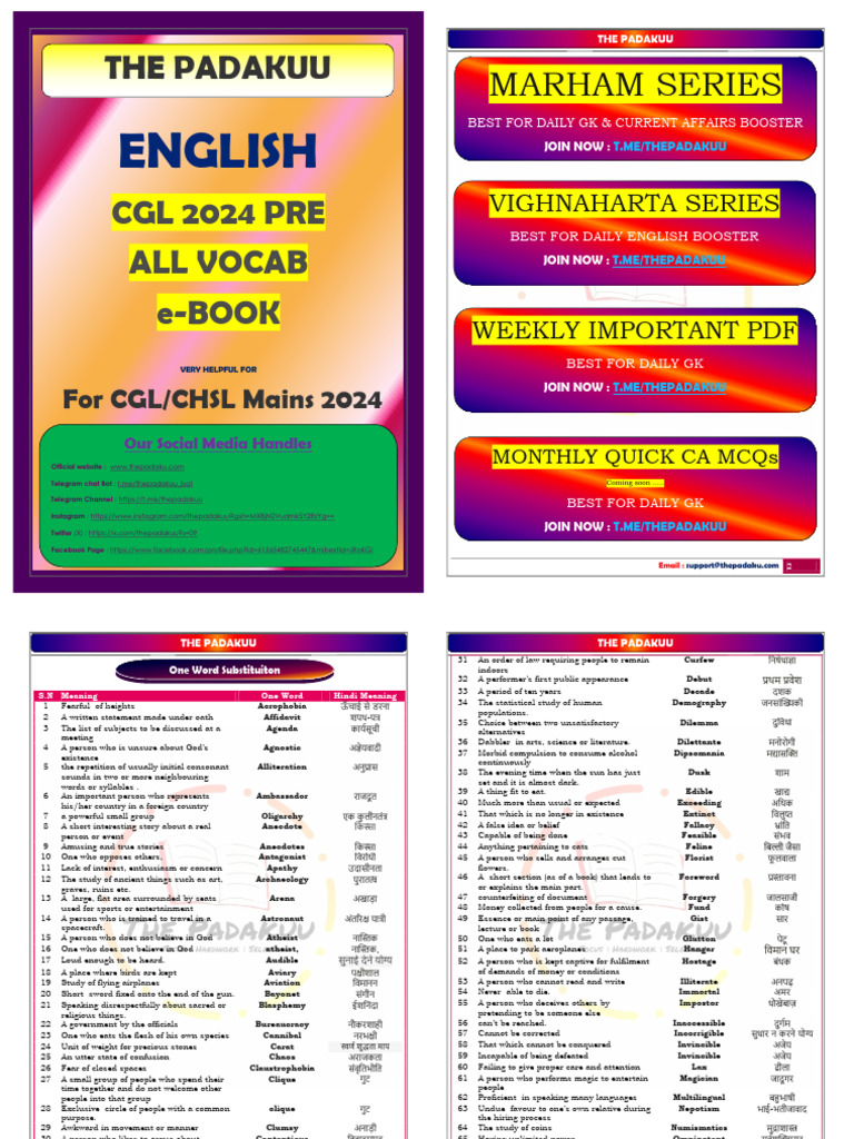 The Padakuu - CGL 2024 Pre All Vocabulary E-Book | PDF