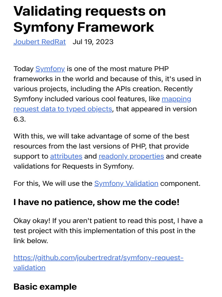 Validating Requests on Symfony Framework | PDF | Json | Php Validating Requests on Symfony Framework | PDF | Json | Php
