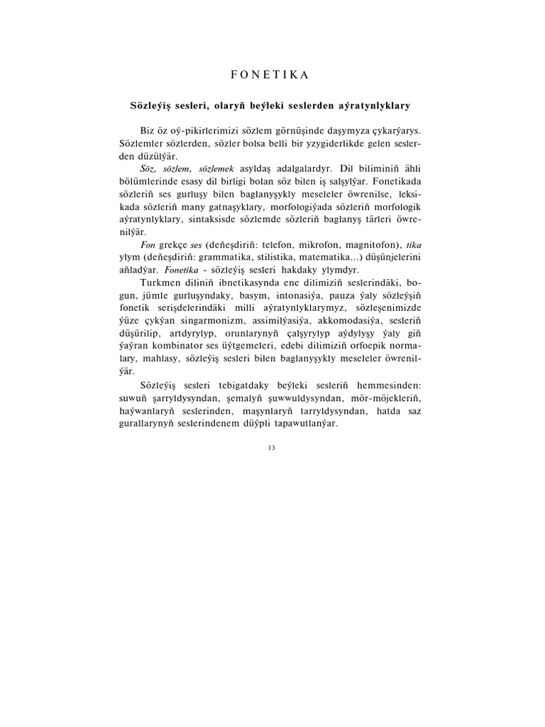 Türkmen Dili Dersinde Öwrenilýän Meseleler | PDF