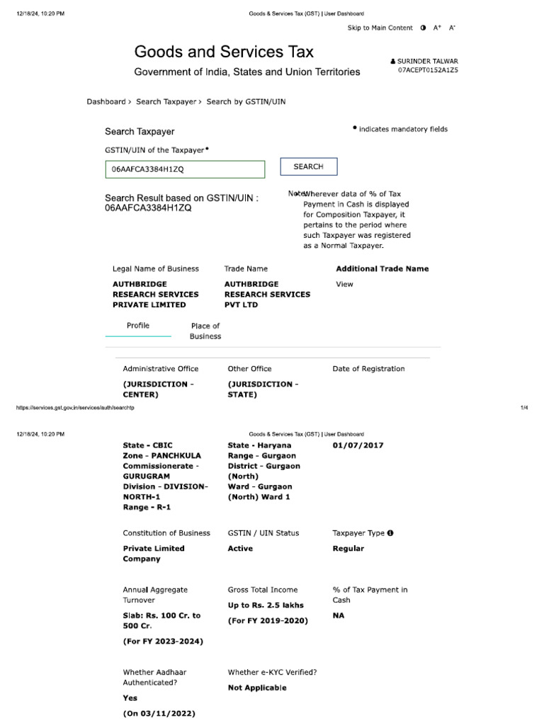 AuthBridge's GST Portal Details | PDF